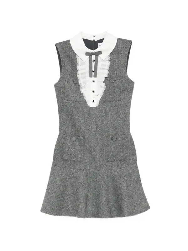 SELF-PORTRAIT Ruffled Collared Mini Dress - Grey