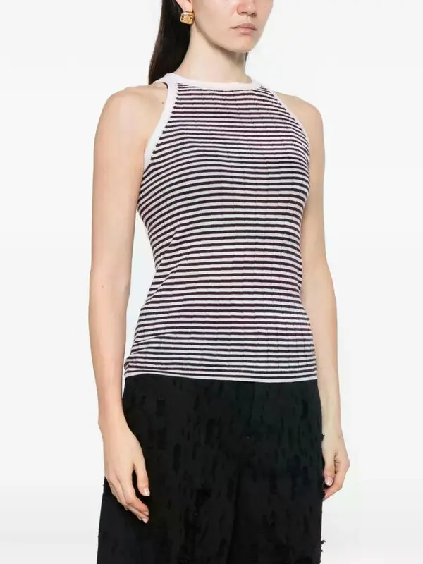 ARAGONA Striped Ribbed Knit Top - White
