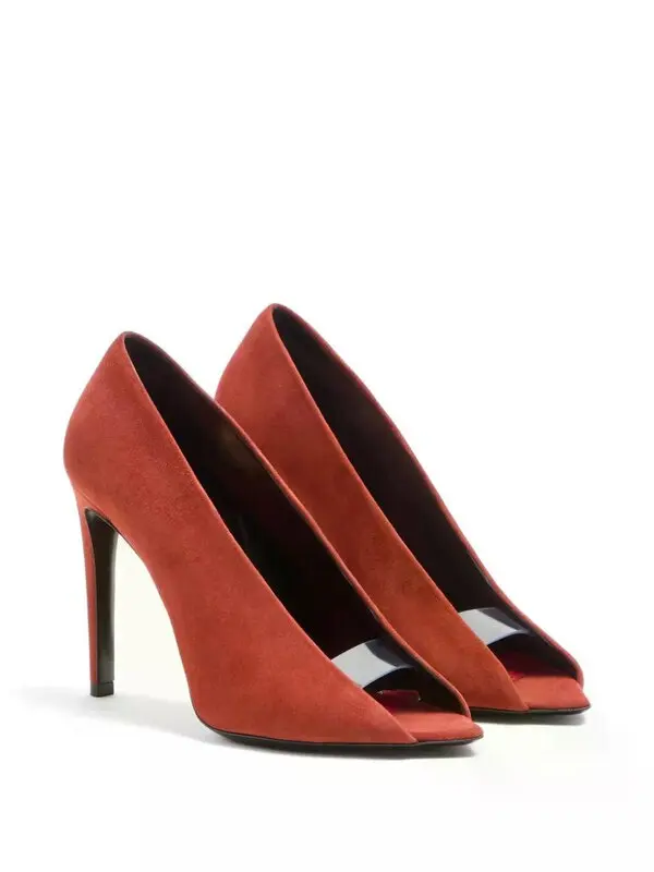 Valentino Garavani Open Toe Suede Pumps 105mm - Red