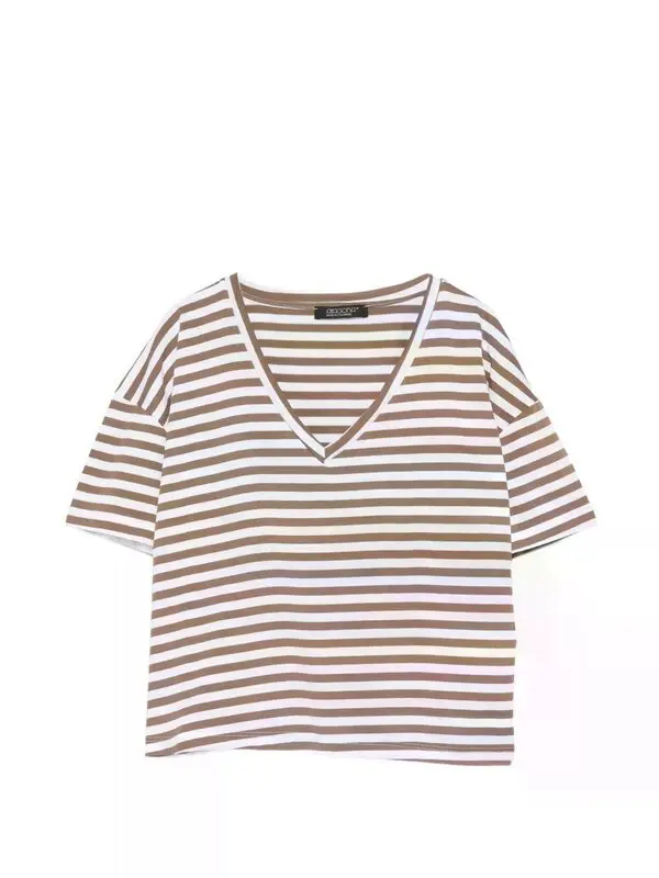 ARAGONA Striped V-neck T-shirt - White