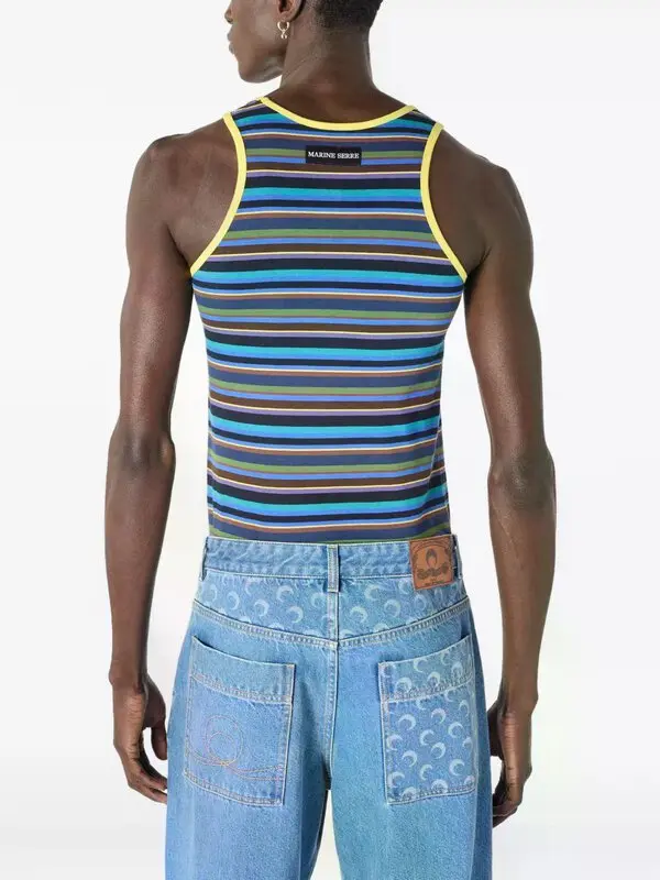MARINE SERRE Moon Logo Striped Cotton Tank Top