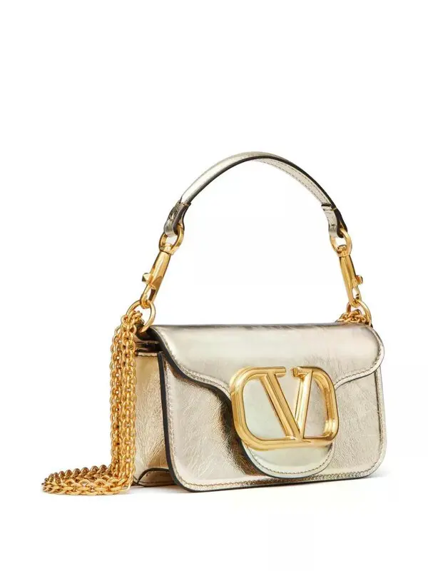 Valentino Garavani Small Locò Shoulder Bag In Metallic Calfskin - Gold