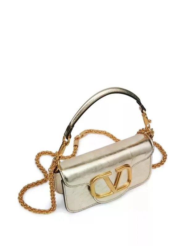 Valentino Garavani Small Locò Shoulder Bag In Metallic Calfskin - Gold