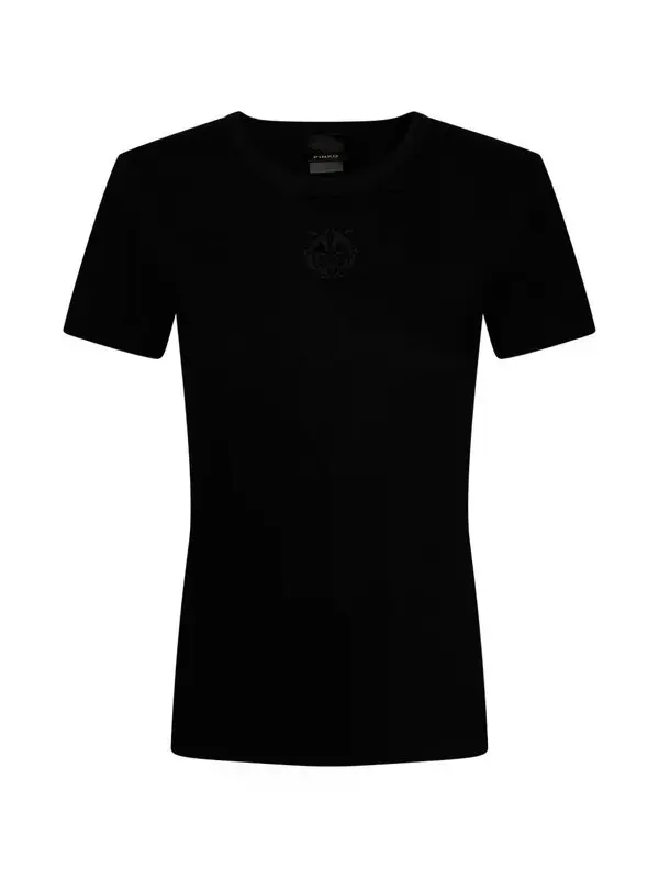 Pinko Fine-rib T-shirt With Love Birds Embroidery