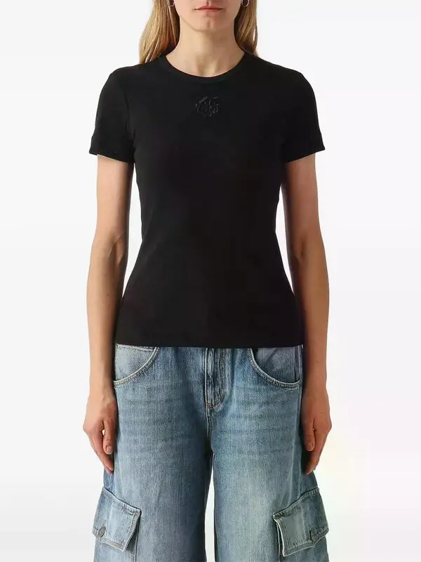 Pinko Fine-rib T-shirt With Love Birds Embroidery