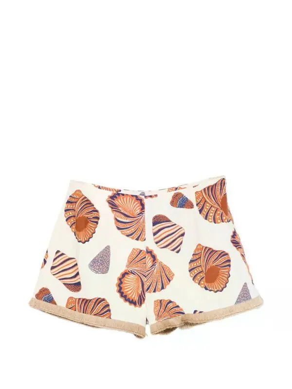SIMONMILLER Shell-print Shorts With Fringe - Neutrals