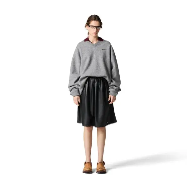 Miu Miu Cashmere And Jersey V-neck Sweater