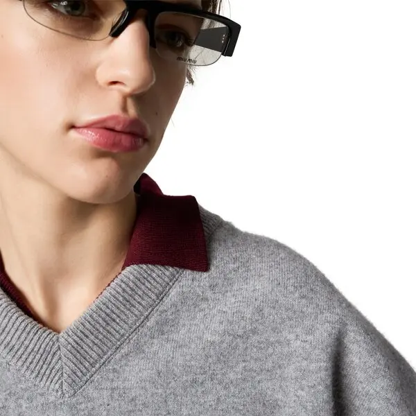 Miu Miu Cashmere And Jersey V-neck Sweater