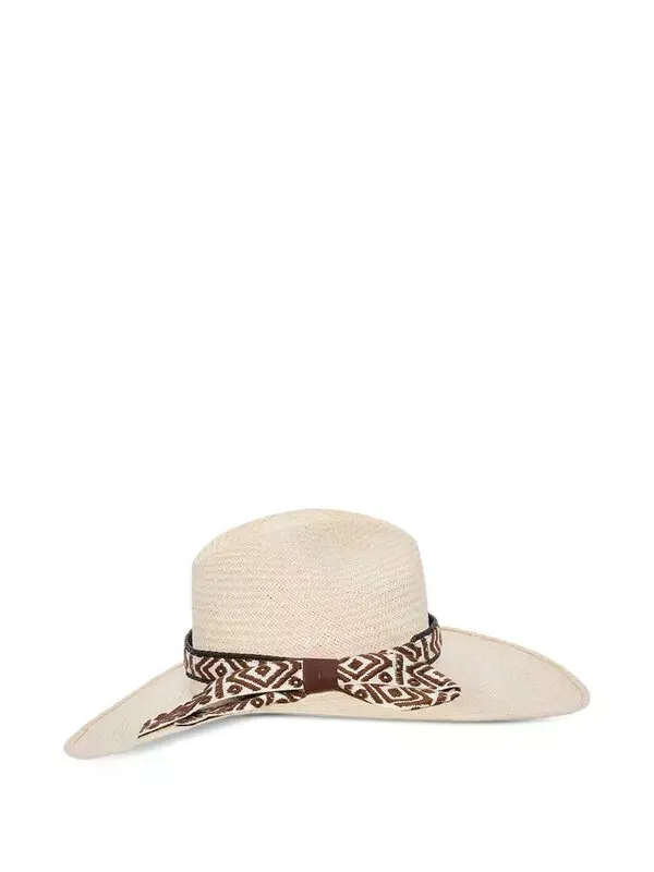 Johanna Ortiz Patterned Ribbon Wide Brim Hat - Neutrals
