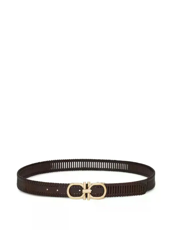 FERRAGAMO Adjustable Gancini Leather Belt - Brown