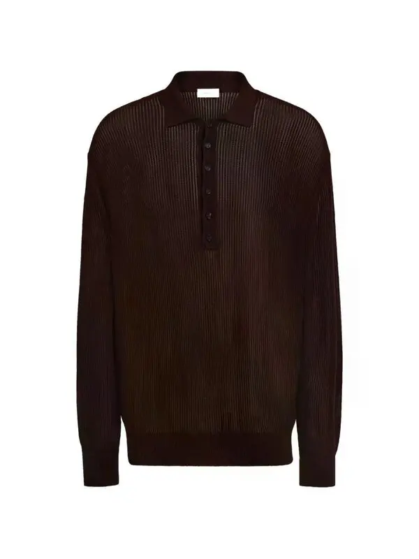 FERRAGAMO Long Sleeve Knitted Silk Polo Shirt