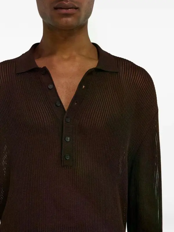 FERRAGAMO Long Sleeve Knitted Silk Polo Shirt