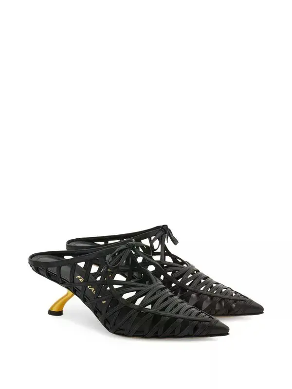 FERRAGAMO S-shaped Heeled Mules - Black