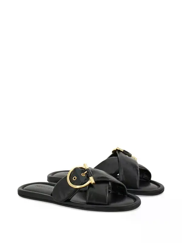 FERRAGAMO Gancini Buckled Nappa Leather Sandals - Black