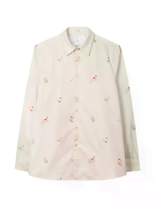 Paul Smith Cotton 'lucky Charm' Print Shirt - Neutrals