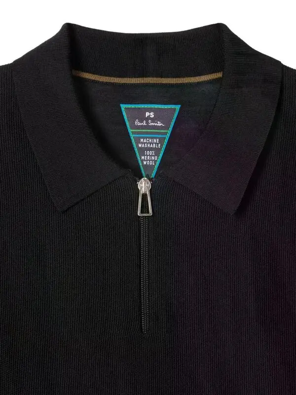 Paul Smith Zip Washable Merino Wool Polo Shirt
