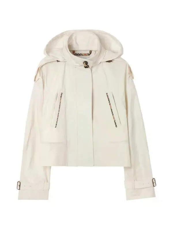 Burberry Cropped Lightweight Cotton Jacket With Drawcord Waist - Neutrals