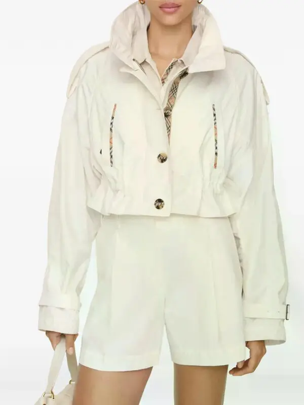 Burberry Cropped Lightweight Cotton Jacket With Drawcord Waist - Neutrals