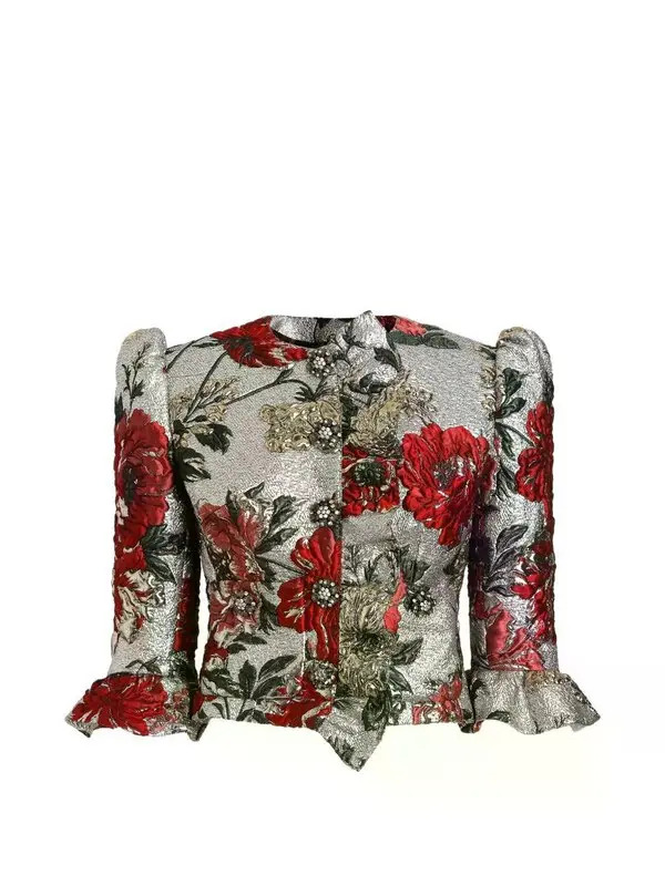 Dolce & Gabbana Floral-embroidered Buttoned Jacket - Silver