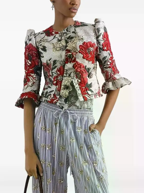 Dolce & Gabbana Floral Embroidered Cropped Jacket - Silver