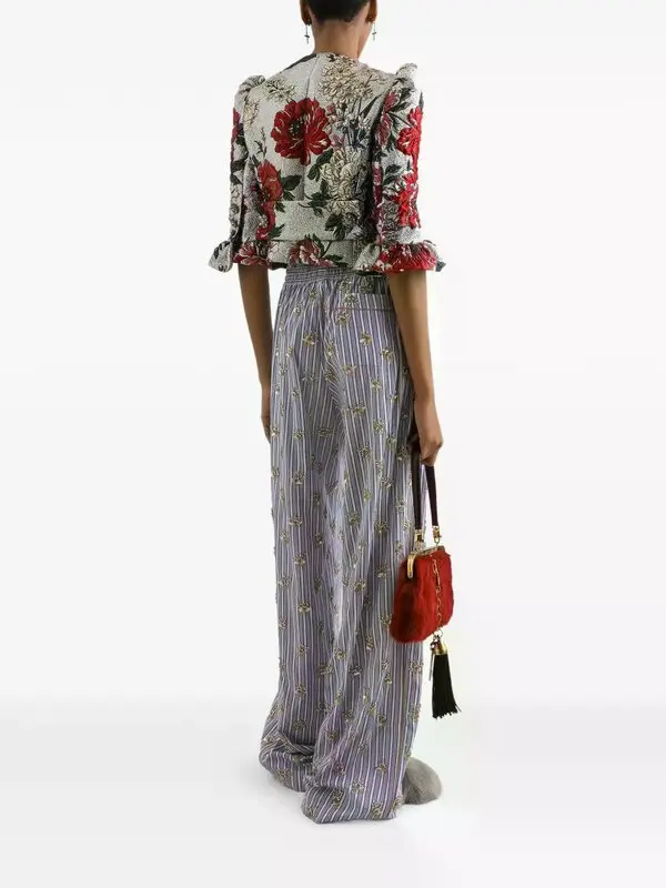 Dolce & Gabbana Floral Embroidered Cropped Jacket - Silver