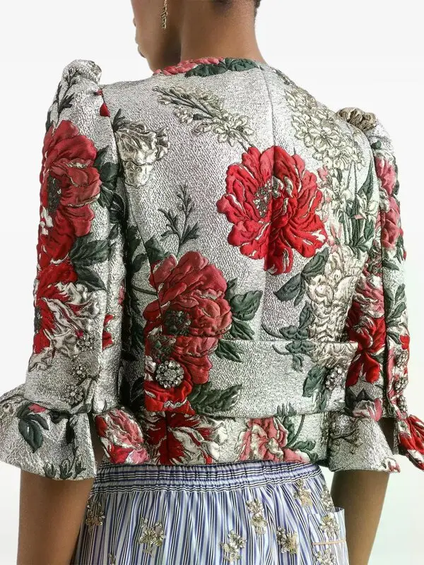 Dolce & Gabbana Floral Embroidered Cropped Jacket - Silver