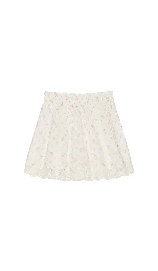 LoveShackFancy Solena Skirt Floral Print Linen Blend With Lace Trim