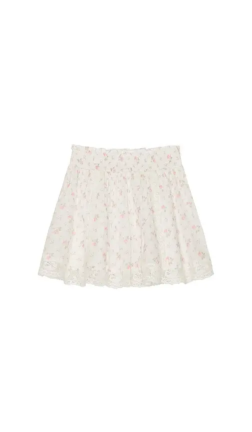 LoveShackFancy Solena Skirt Floral Print Linen Blend With Lace Trim