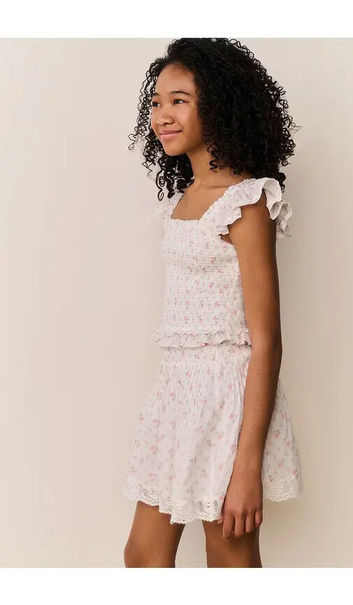 LoveShackFancy Solena Skirt Floral Print Linen Blend With Lace Trim