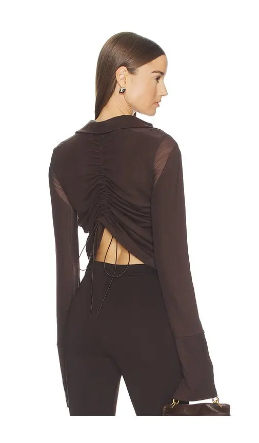 JADE CROPPER Gathered Back Button-up Top