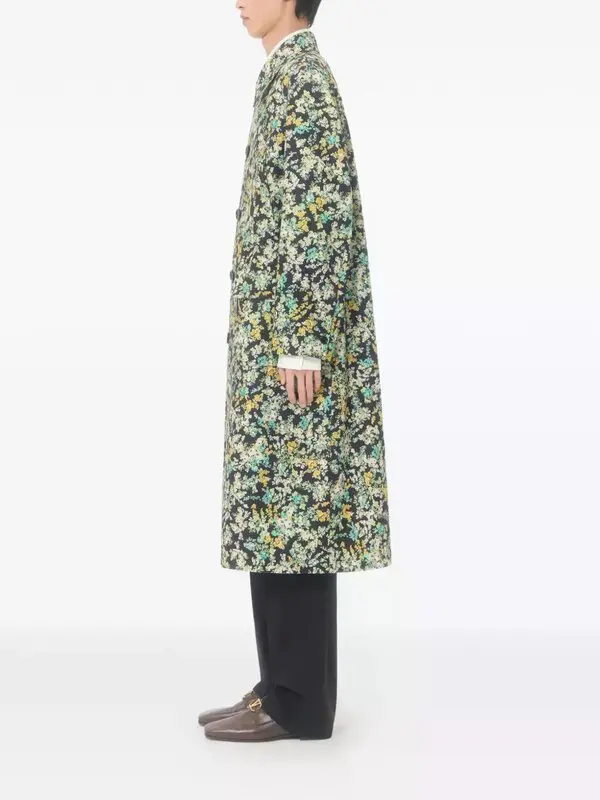 Valentino Garavani Single-breasted Coat In Cotton Drill With Papier Floral Print - Black