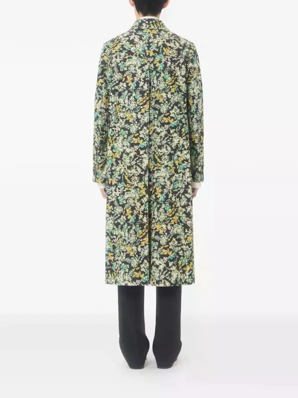 Valentino Garavani Single-breasted Coat In Cotton Drill With Papier Floral Print - Black