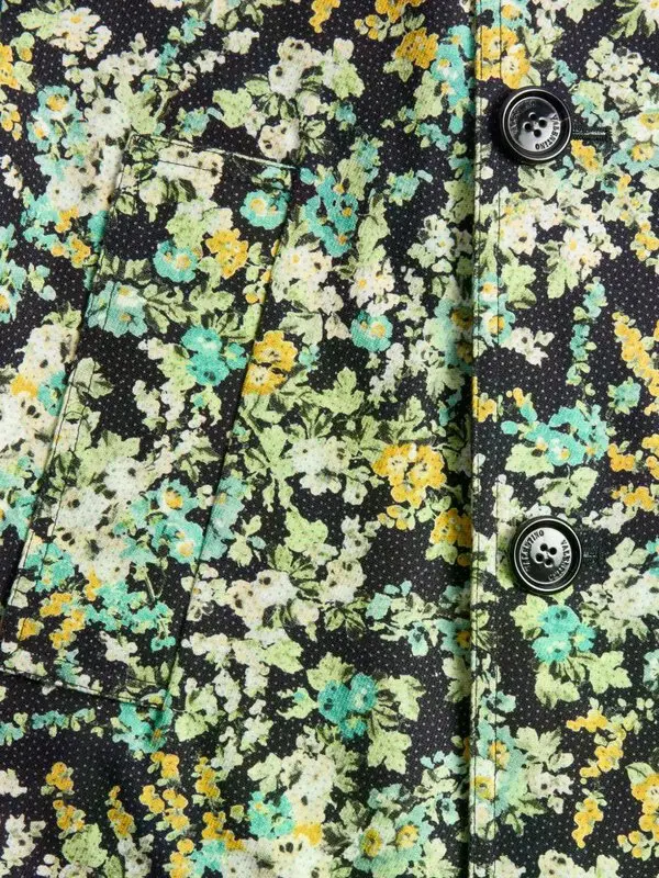 Valentino Garavani Single-breasted Coat In Cotton Drill With Papier Floral Print - Black