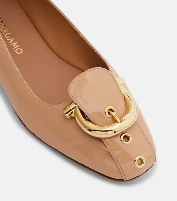 FERRAGAMO Patent Leather Ballet Flats - Beige
