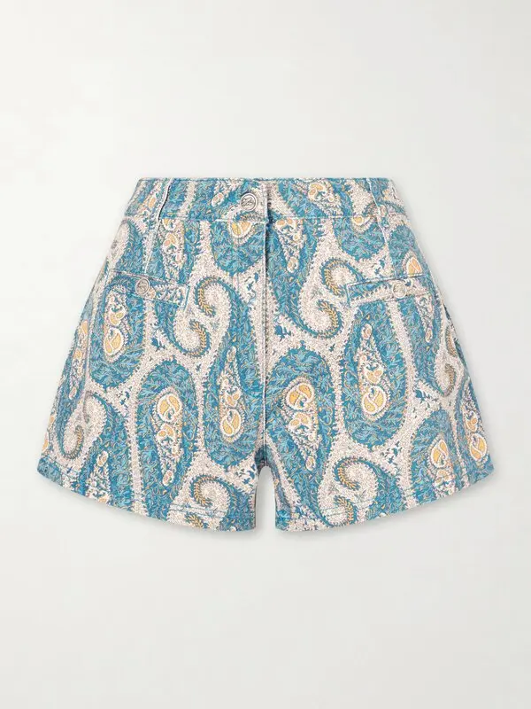 Etro Paisley-print Cotton-blend Denim Shorts