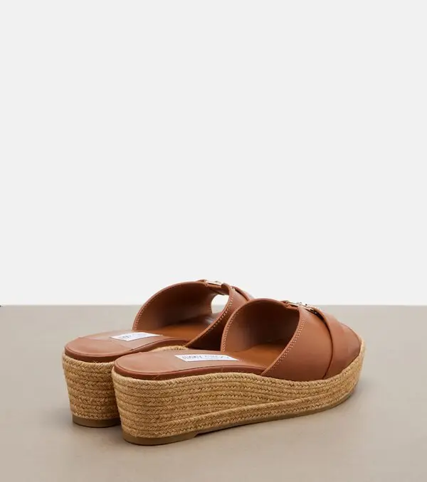 JIMMY CHOO Leda Leather Espadrille Wedges - Brown