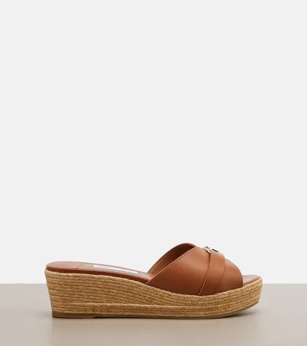 JIMMY CHOO Leda Leather Espadrille Wedges - Brown