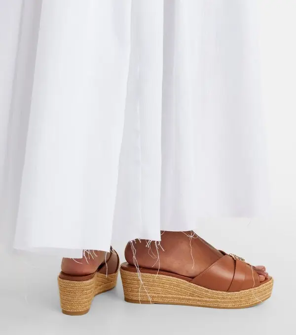 JIMMY CHOO Leda Leather Espadrille Wedges - Brown
