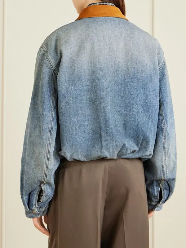 Acne Studios Suede-trimmed Denim Bomber Jacket - Blue