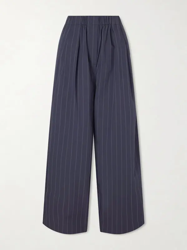 ST. AGNI Pleated Pinstriped Wide-leg Pants - Blue