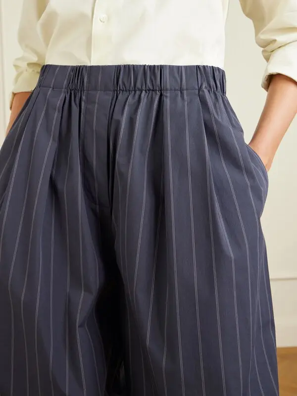 ST. AGNI Pleated Pinstriped Wide-leg Pants - Blue