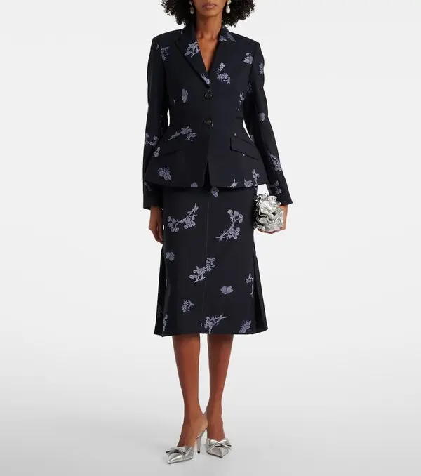 Erdem Wool And Cotton Jacquard Pencil Skirt