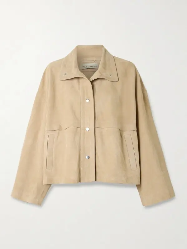 Nour Hammour Park Oversized Suede Jacket - Neutrals