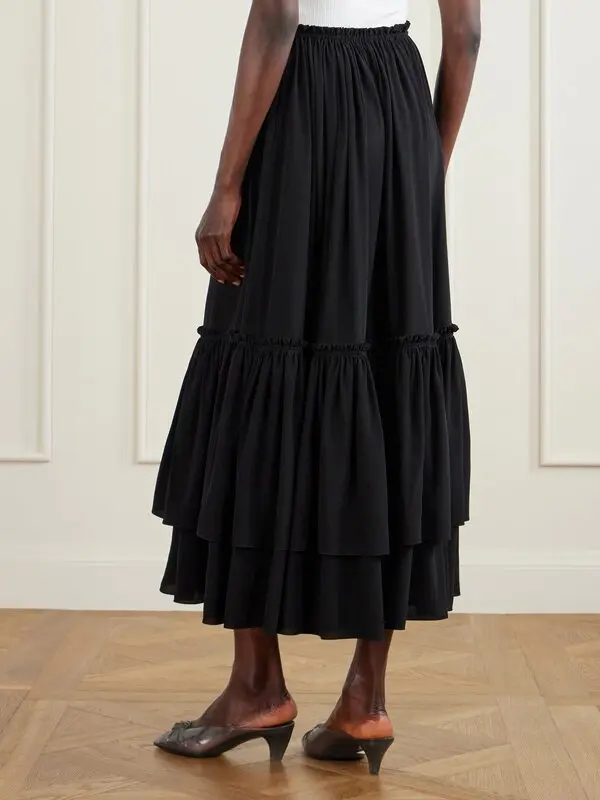 Chloé Tiered Silk Crepe De Chine Maxi Skirt - Black