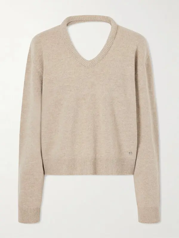 Acne Studios Leather-trimmed Wool Sweater - Neutrals