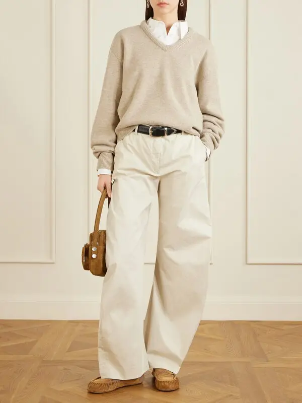 Acne Studios Leather-trimmed Wool Sweater - Neutrals