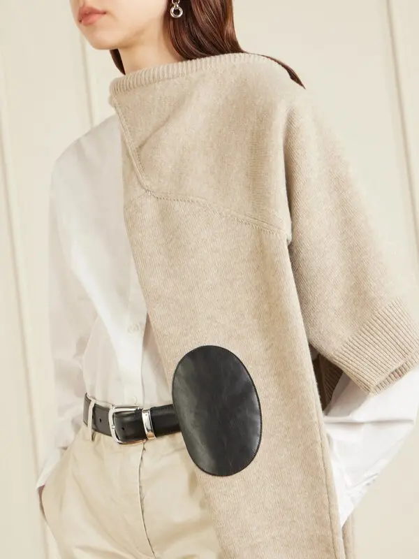 Acne Studios Leather-trimmed Wool Sweater - Neutrals