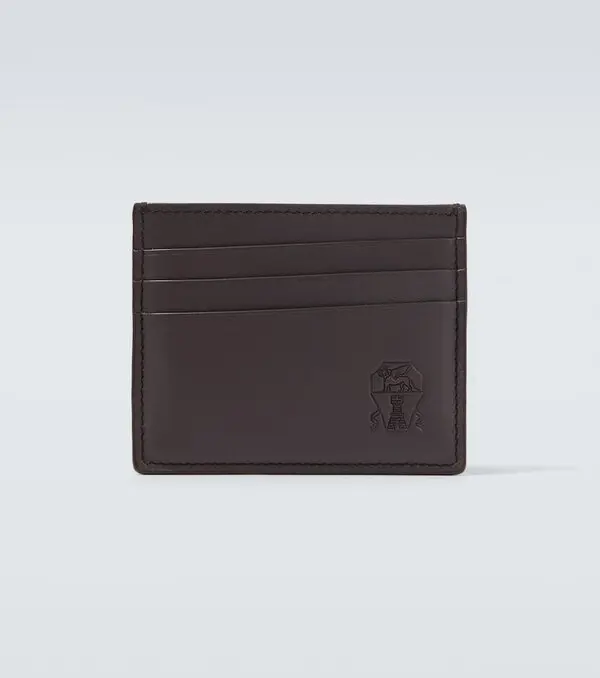 Brunello Cucinelli Logo Debossed Leather Card Holder - Brown