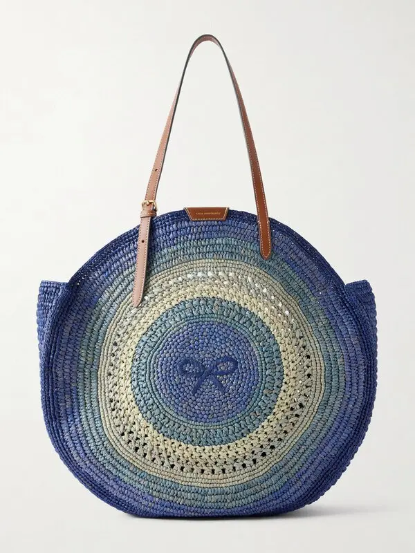 ANYA HINDMARCH Bow Leather-trimmed Raffia Tote