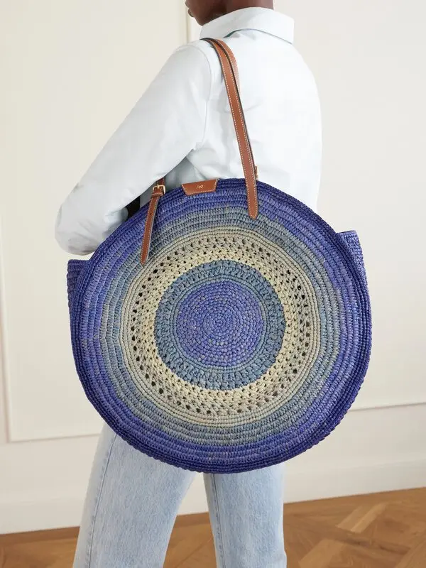 ANYA HINDMARCH Bow Leather-trimmed Raffia Tote